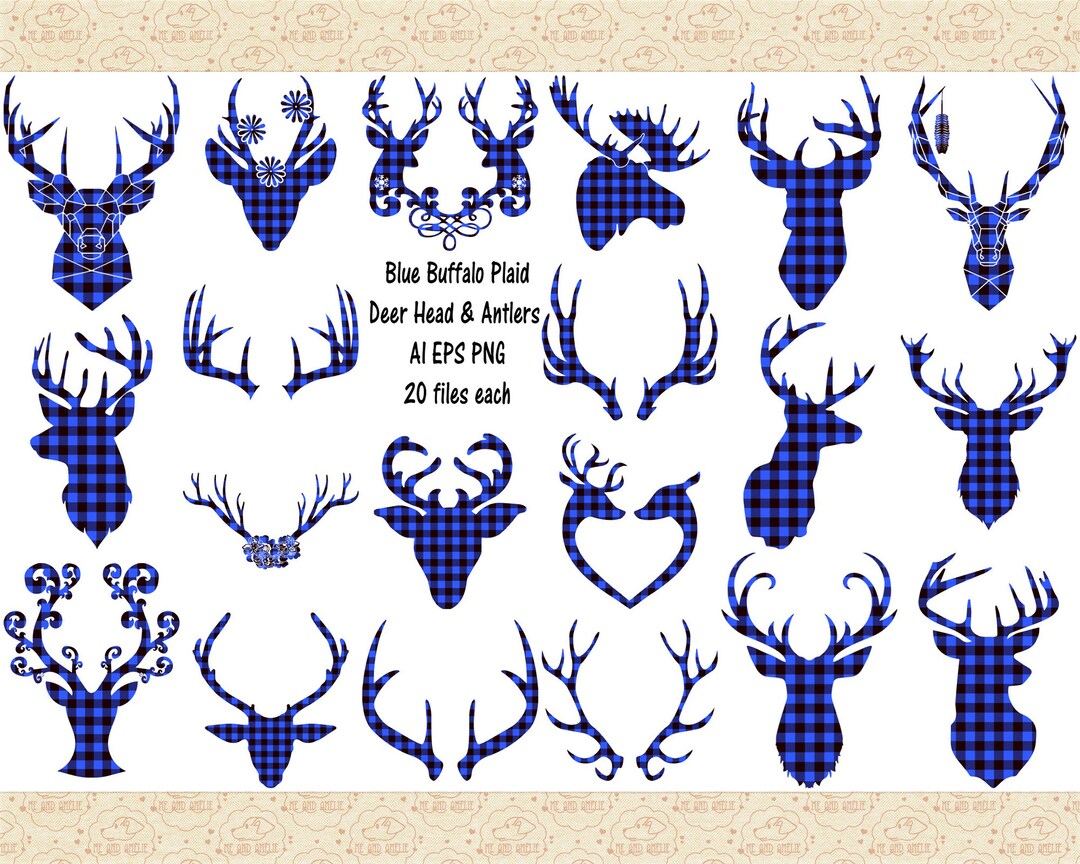 Blue Buffalo Plaid Deer & Antler AI EPS PNG (no Svg) Lumberjack Plaid ...