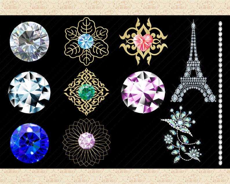 Gemstone & Filigree Clipart Frame Diamonds Clip Art Semi - Etsy
