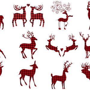 Red Buffalo Plaid Deer & Forest AI EPS Png(no Svg)lumberjack Plaid, Red ...
