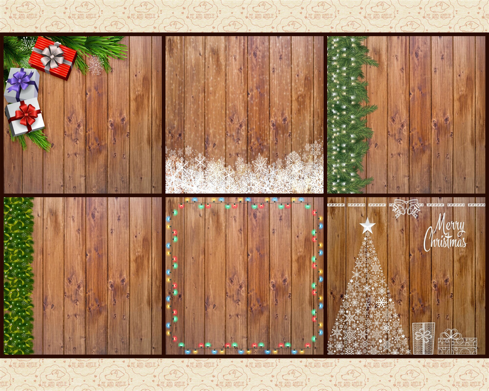 Christmas Real Wood & Elements Digital Papers, Christmas Card DIY ...