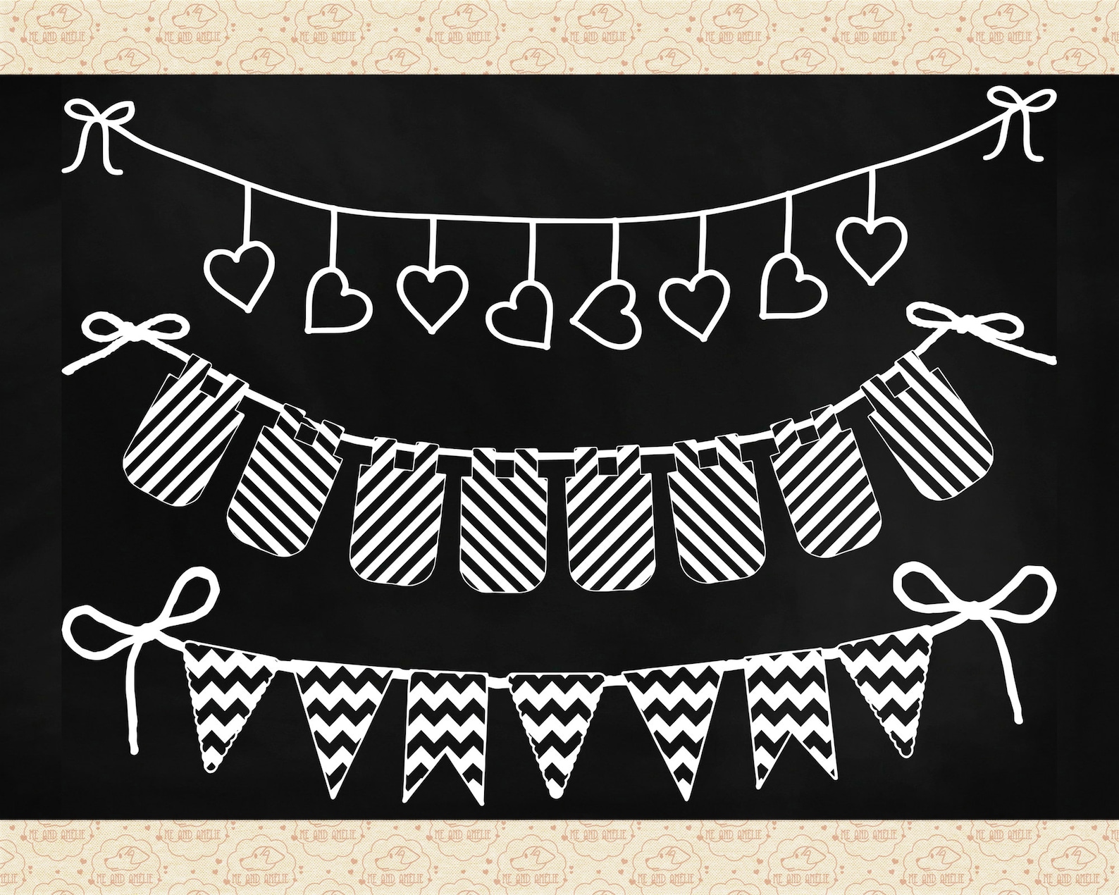 Chalk Bunting Doodles Clipart, Chalkboard Clipart, Chalk Banner Clip ...