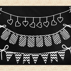 Chalk Bunting Doodles Clipart, Chalkboard Clipart, Chalk Banner Clip ...