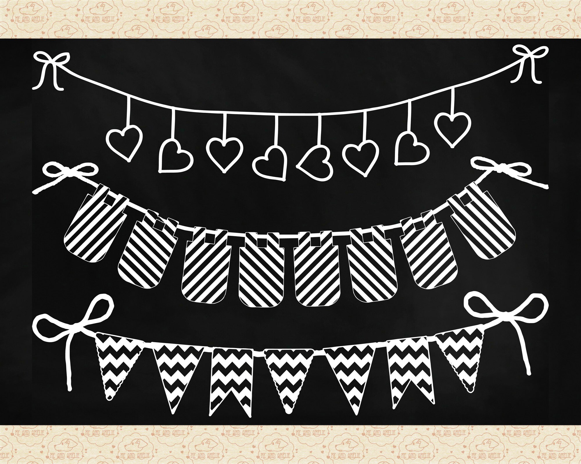 Chalk Bunting Doodles Clipart, Chalkboard Clipart, Chalk Banner Clip ...
