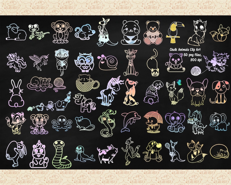 Chalkboard Animals Clipart Dog Clipart Chalk Cat Clipart - Etsy