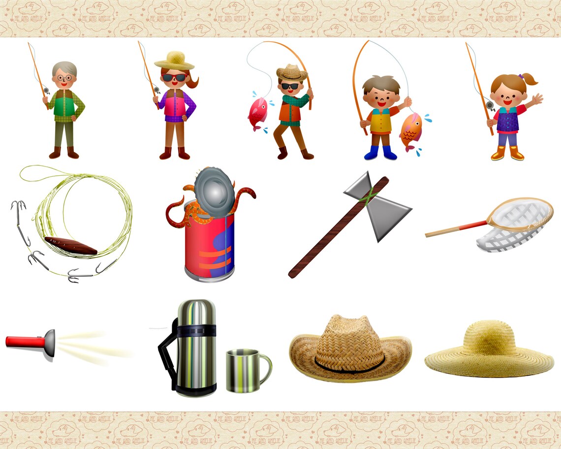 Fishing & Camping Clipart Fishing Pole Clipart Fishing | Etsy