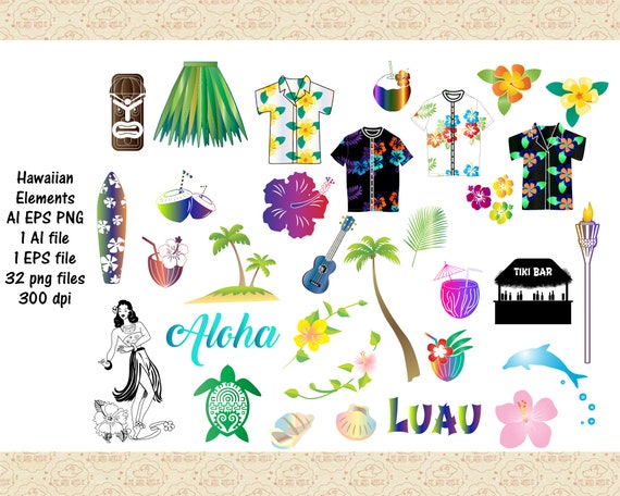 Hawaii Elements AI Epsno Svgpng Hawaiian Luau Hawaiian - Etsy