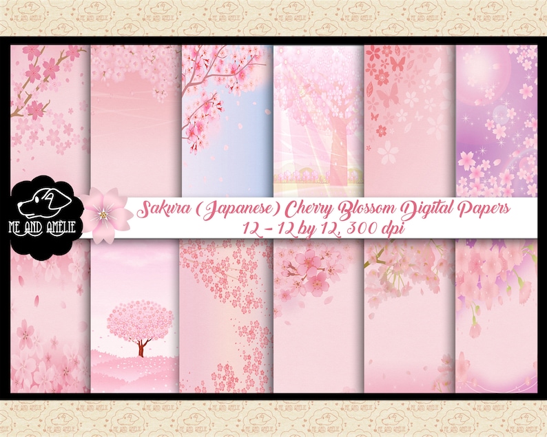 Japanese Sakura Cherry Blossom Digital Papers Cherry Blossom - Etsy