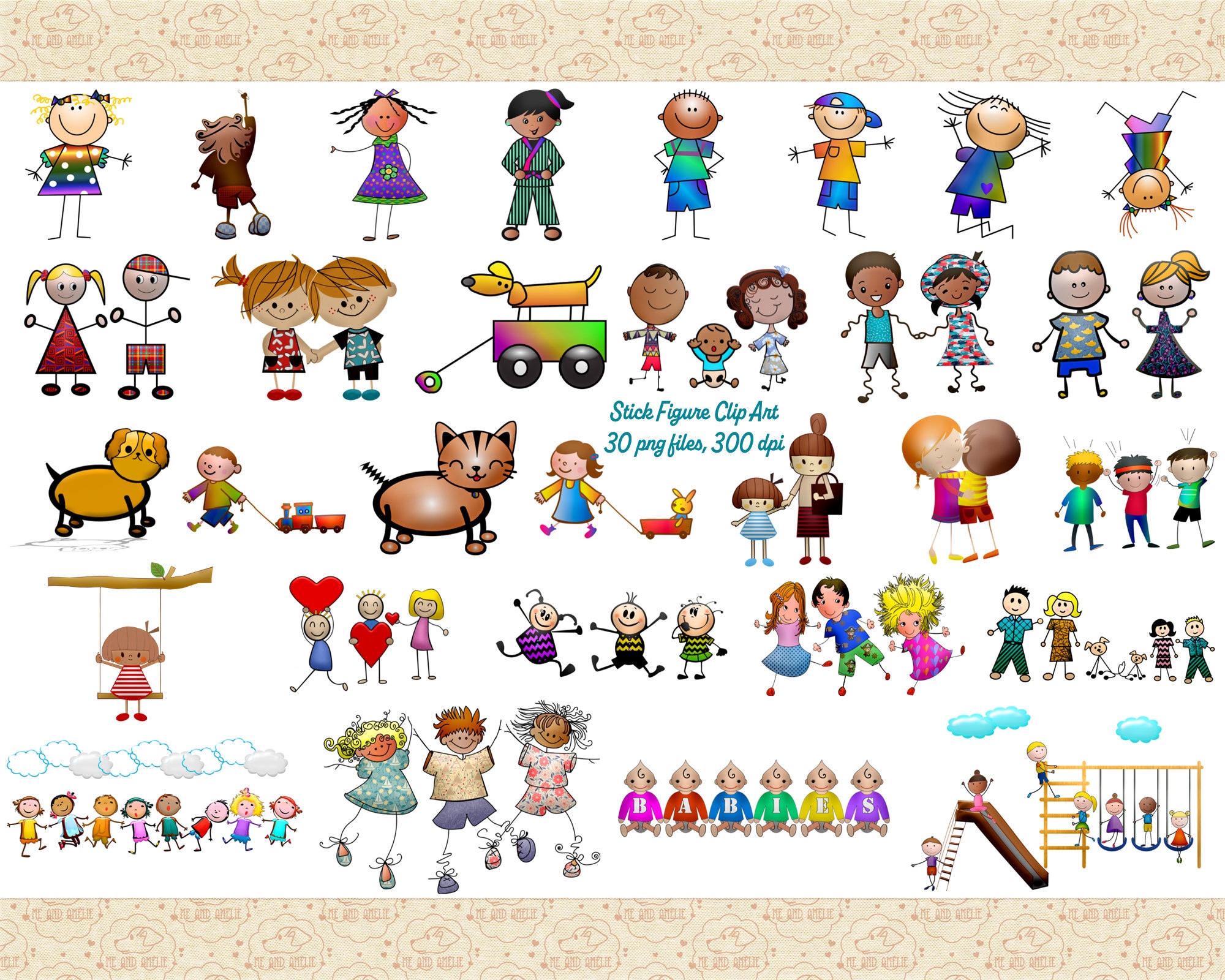 Colored Stick People Clip Art