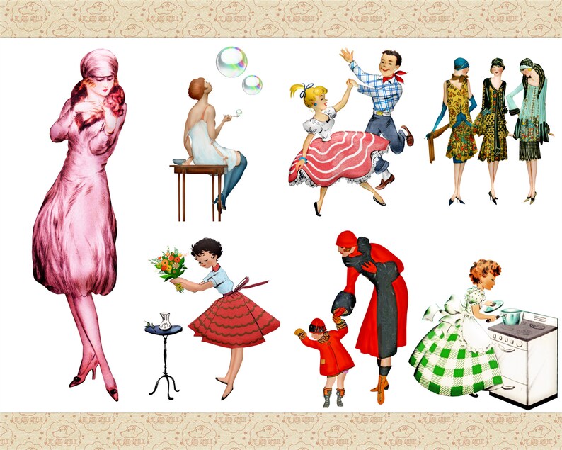 Retro People Clipart, Flapper, Art Nouveau Women (25 PNG) - Etsy