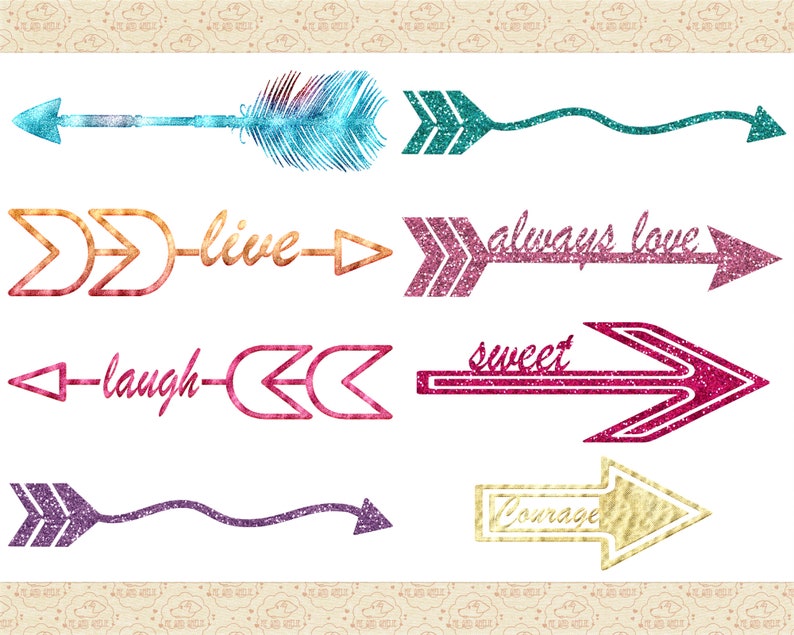 Glitter Colorful Arrows Clipart Bohemian Clipart Tribal | Etsy
