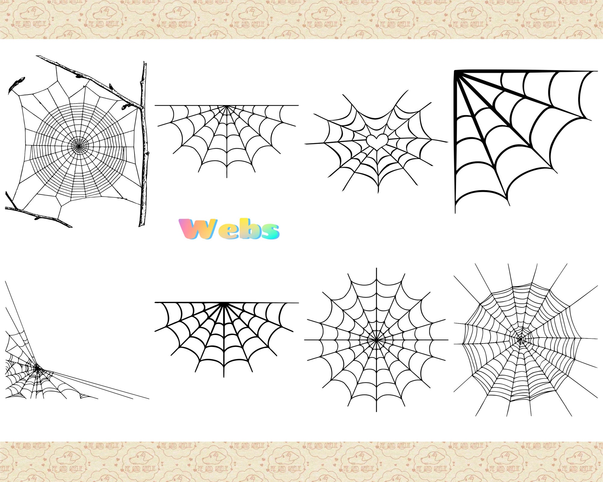Spiders & Webs AI EPS (no Svg) and PNG, Halloween Clip Art, Spider ...