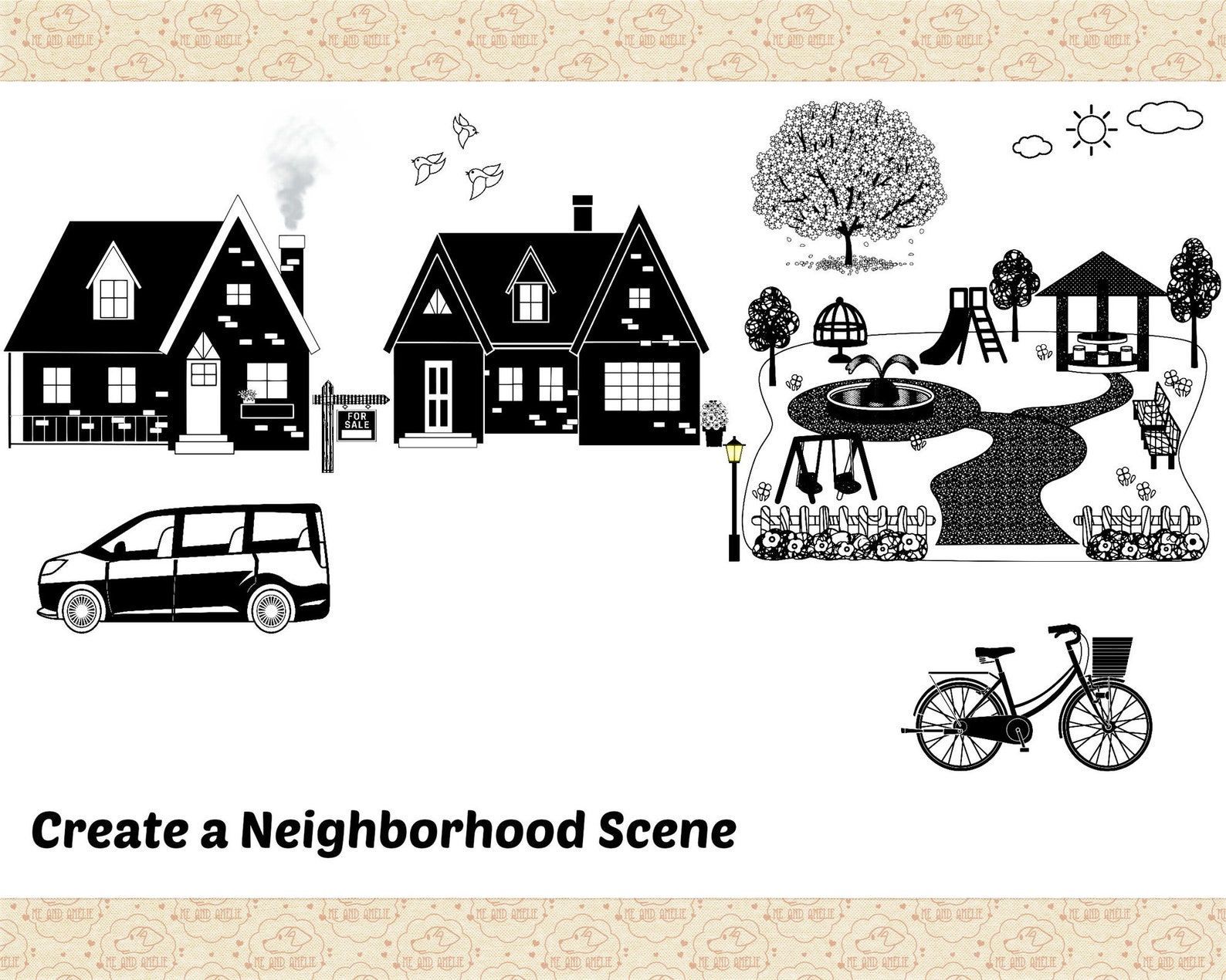 Housing Doodles and Silhouettes AI EPS no Svg & PNG Suburbs - Etsy