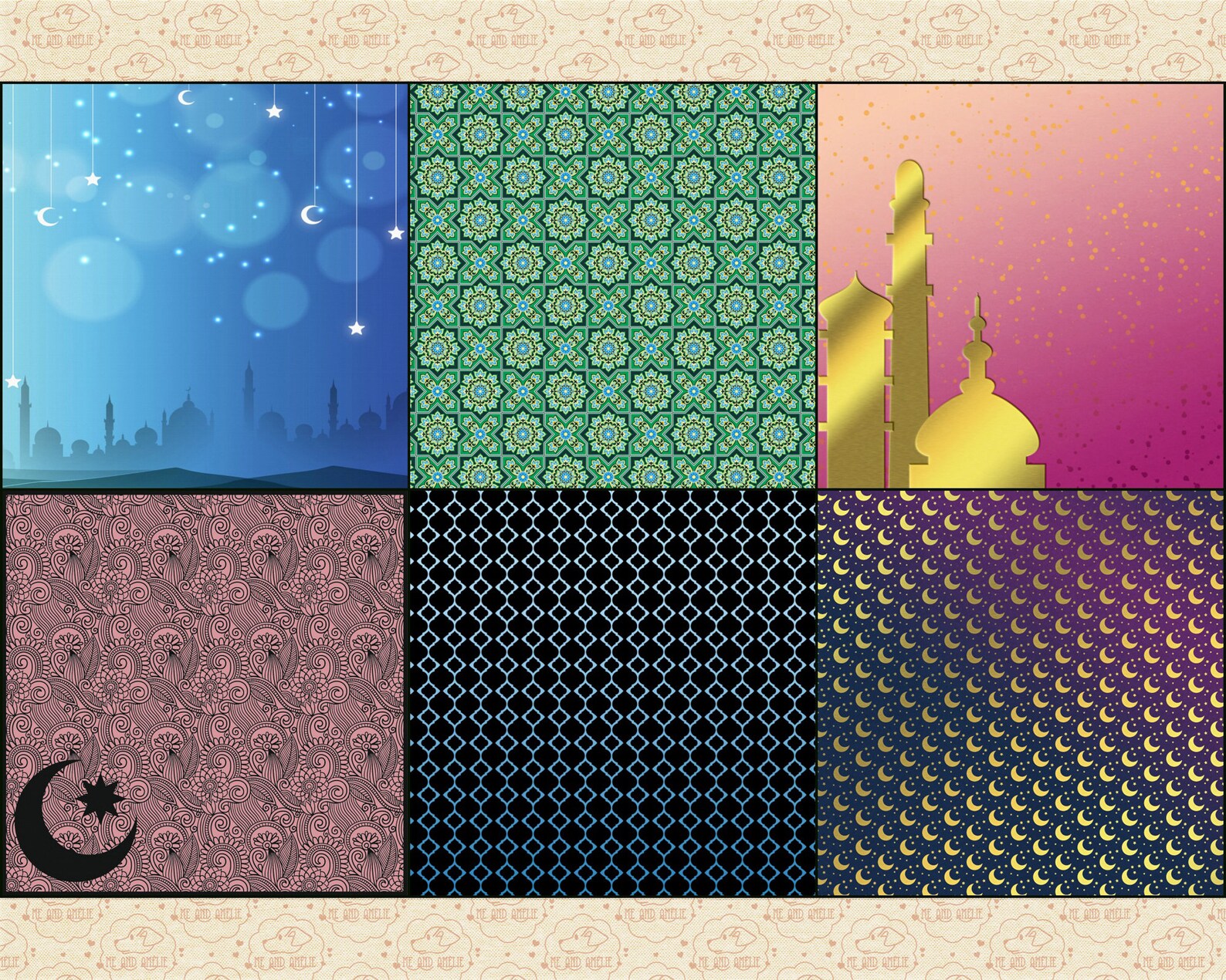 Arabic Islamic Pattern Digital Papers, Moroccan Background (12x12 Inch ...
