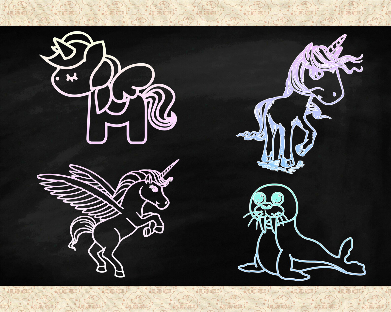 Chalkboard Animals Clip Art, 50 PNG Nursery Designs (digital Download ...