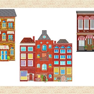 Wood, Brick & Stone Buildings/houses Clip Art, Detailed Buildings ...