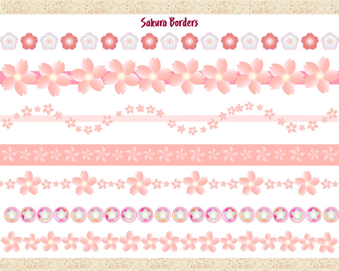 Sakura Borders Labels Banners and Corners Clip Art Japanese - Etsy