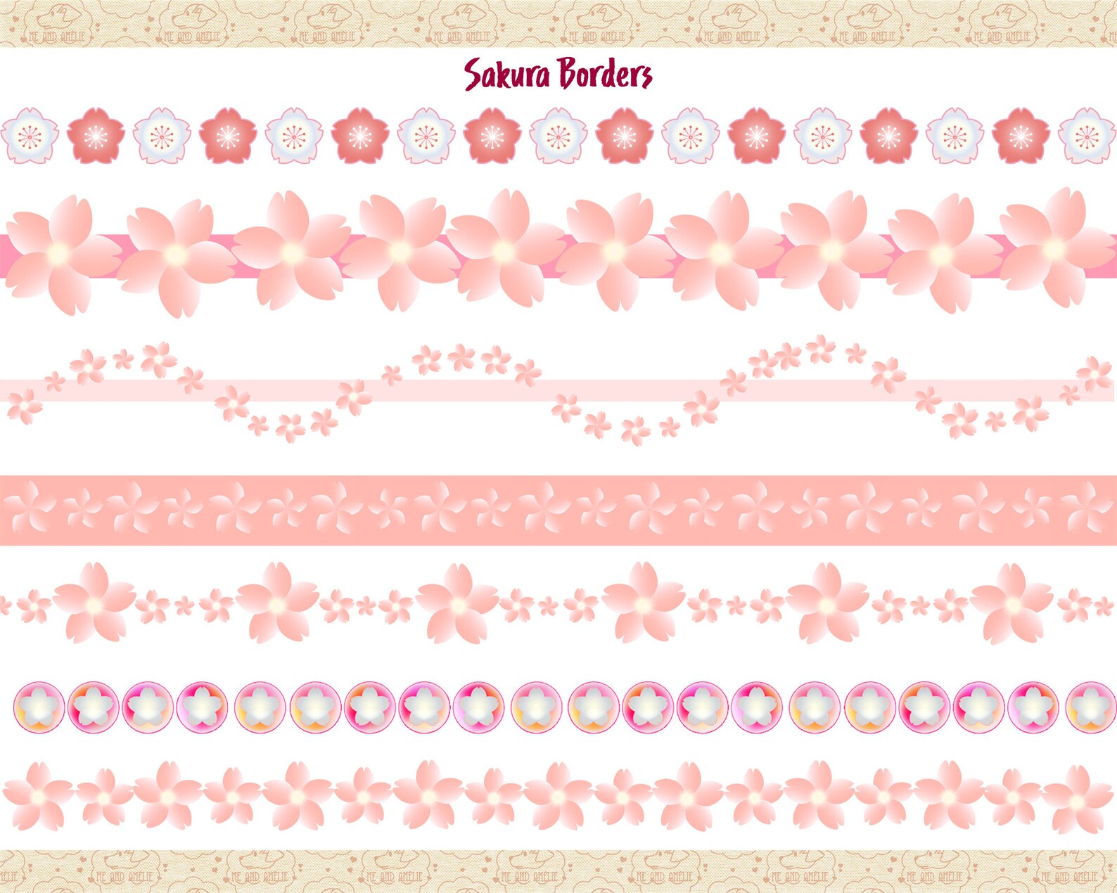 Sakura Borders Labels Banners and Corners Clip Art Japanese - Etsy