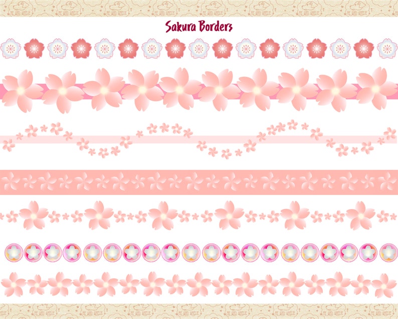 Sakura Borders Labels Banners and Corners Clip Art Japanese - Etsy