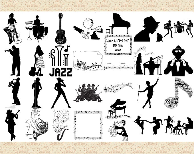 Jazz Variety AI EPS PNG no Svg Retro Jazz Musicians - Etsy