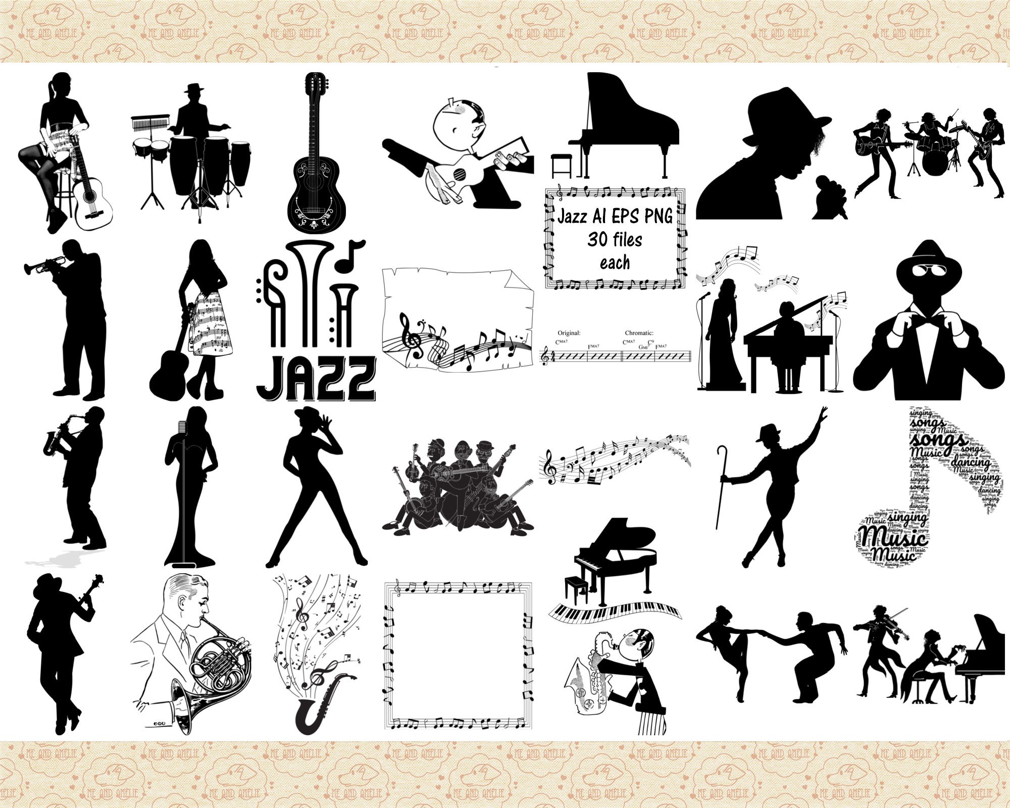 Jazz Variety AI EPS PNG no Svg Retro Jazz Musicians - Etsy