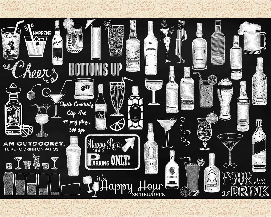 Chalkboard Cocktails Clipart, Bar Drinks Graphics (PNG) - Etsy