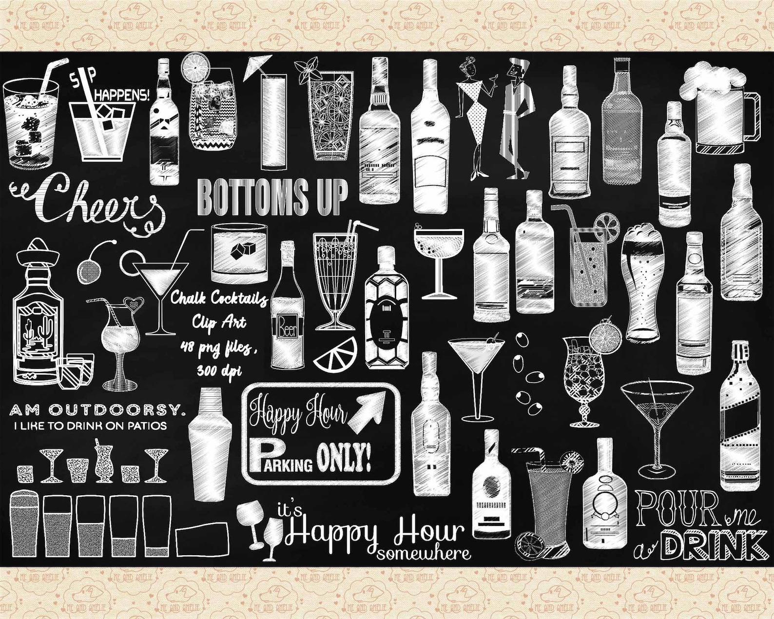 Chalkboard Cocktails Clipart, Bar Drinks Graphics (PNG) - Etsy
