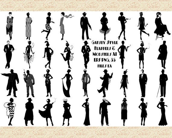 Roaring 20s Silhouette Clipart Flapper 5x7" Postcard Size: Roaring 20s