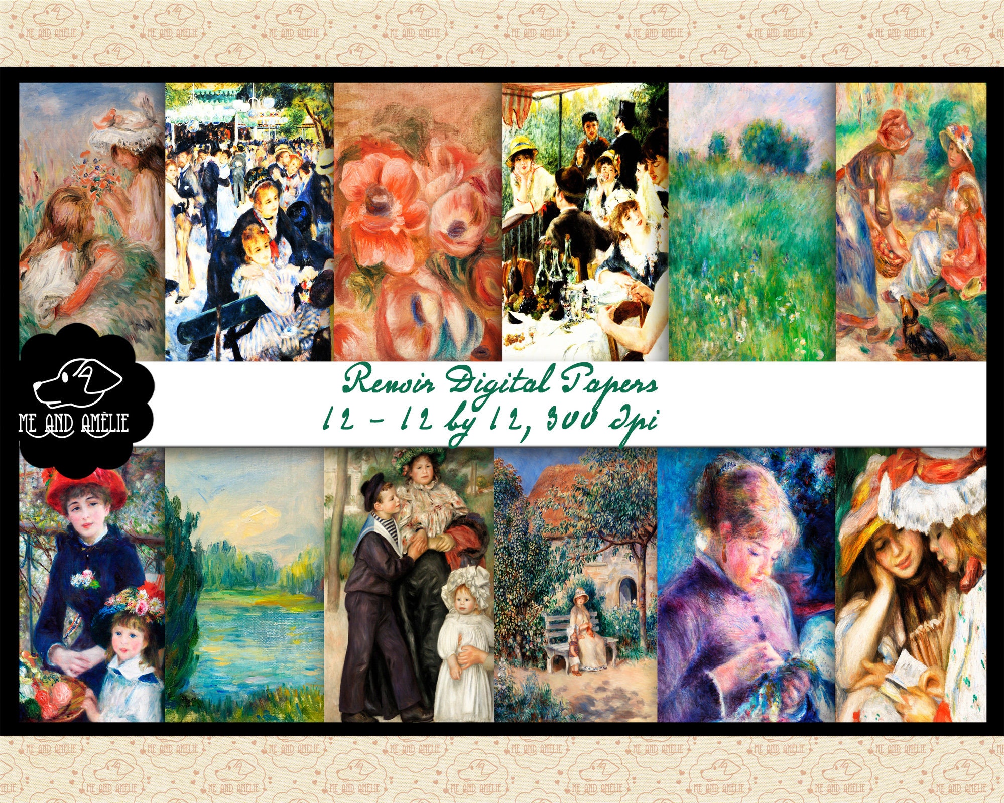 Renoir Impressionist Paintings Digital Papers Pierre-auguste - Etsy