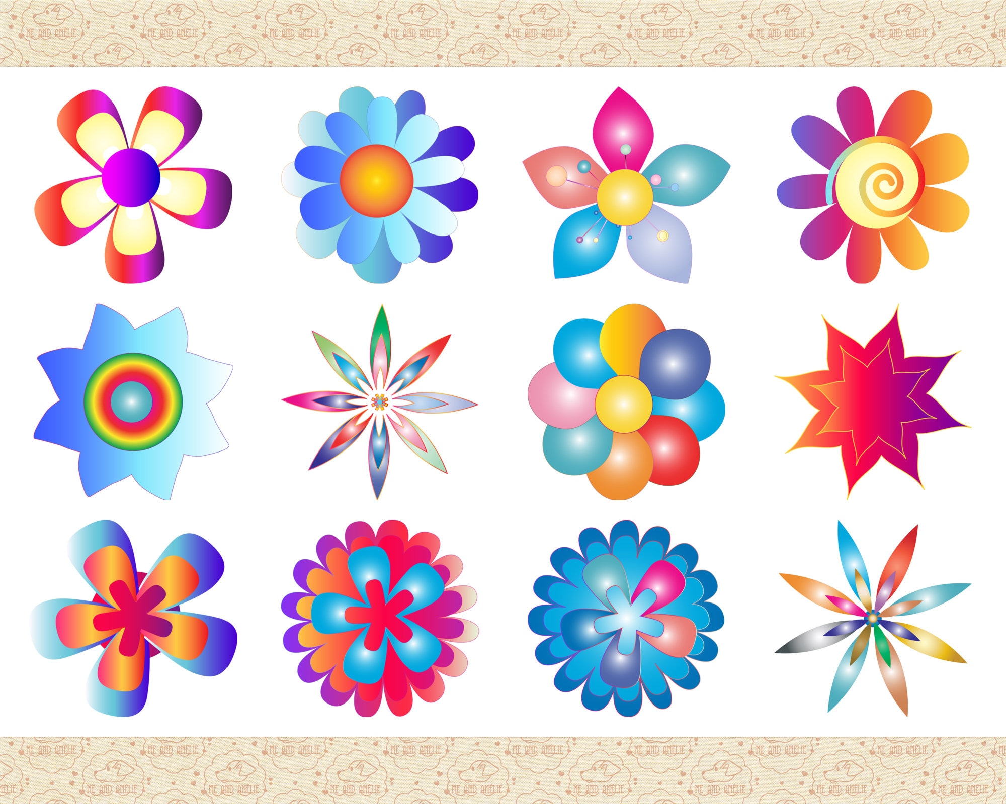 Retro Mid Century 1960s Flower Power AI EPS PNG no Svg - Etsy