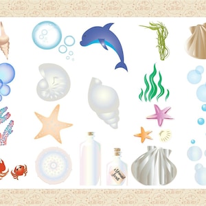 Mermaid and Sea Life AI EPS (vector) & Png, (not SVG) Mermaid Clipart ...