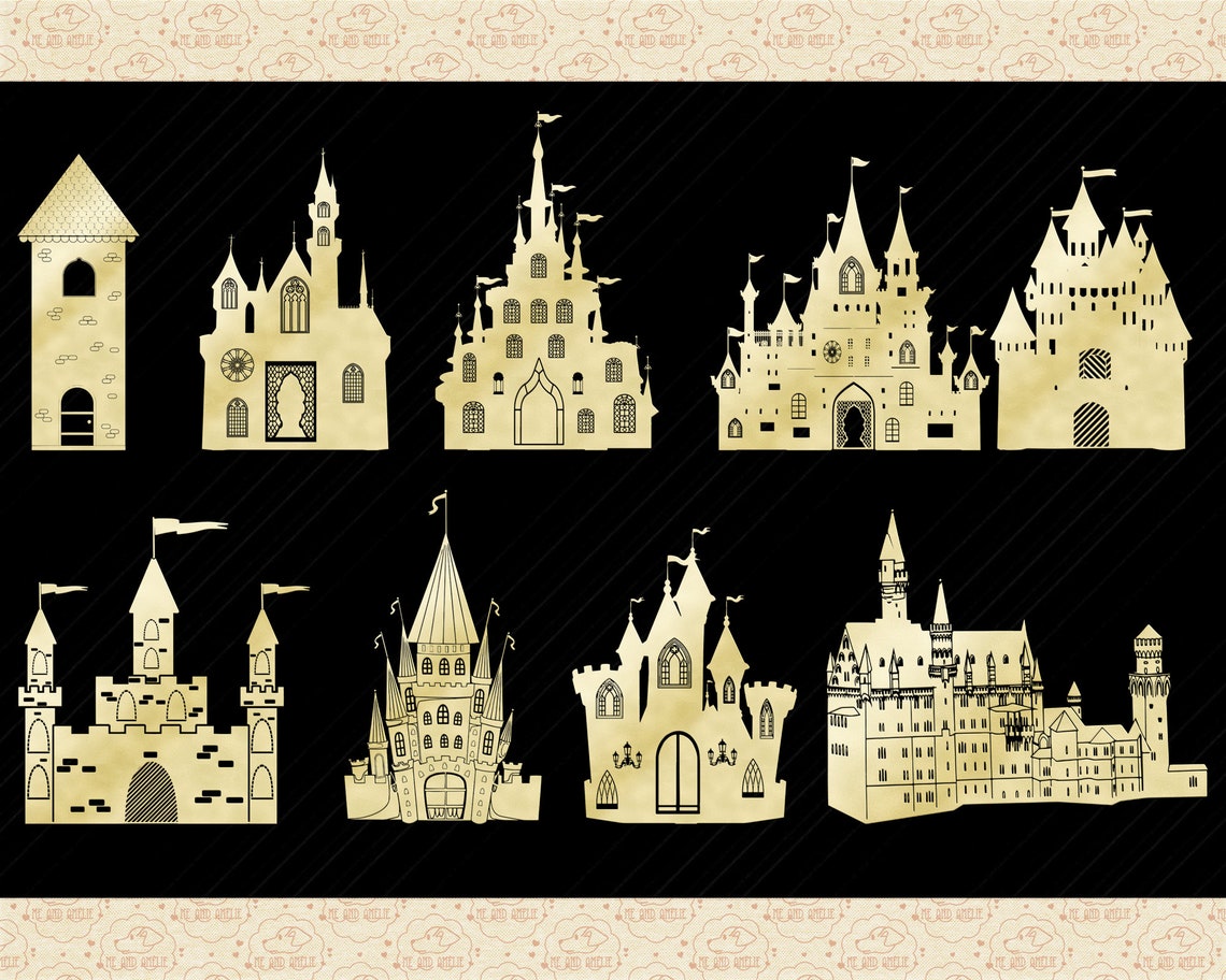 Gold Foil Castle Silhouettes Clipart Gold Castle Clipart | Etsy