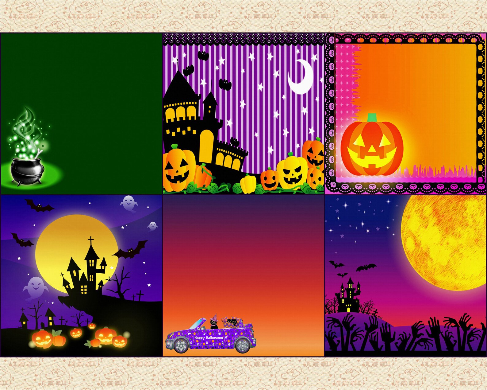 Halloween Scenes & Invitation Templates Digital Papers - Etsy