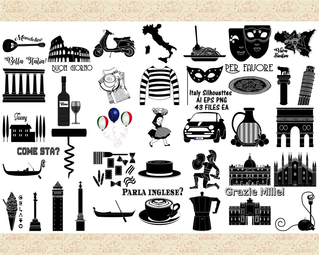 Italy/italian Elements AI EPS (no SVG) Png Files, Pisa, Colosseum ...