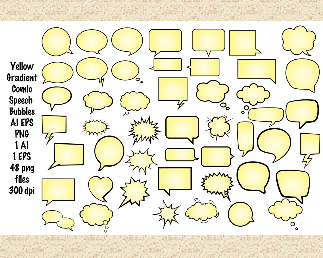Comic Speech Bubbles AI EPS (no Svg) PNG, Gradient Yellow Bubbles ...