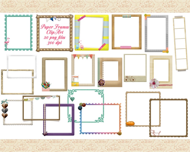 Paper Frames Clip Art, Scrapbook Frames, Vintage Ephemera, Washi Tape ...