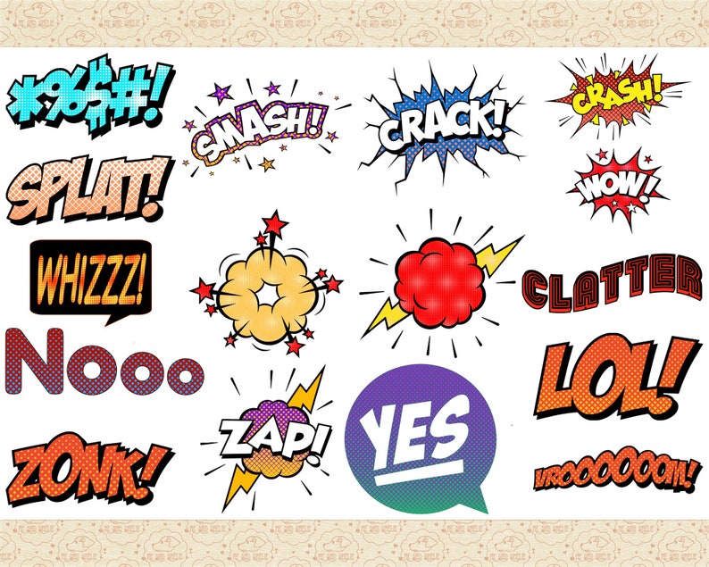 Superhero Comic Speech Bubbles Adobe Illustrator,(no SVG) and PNG Files ...