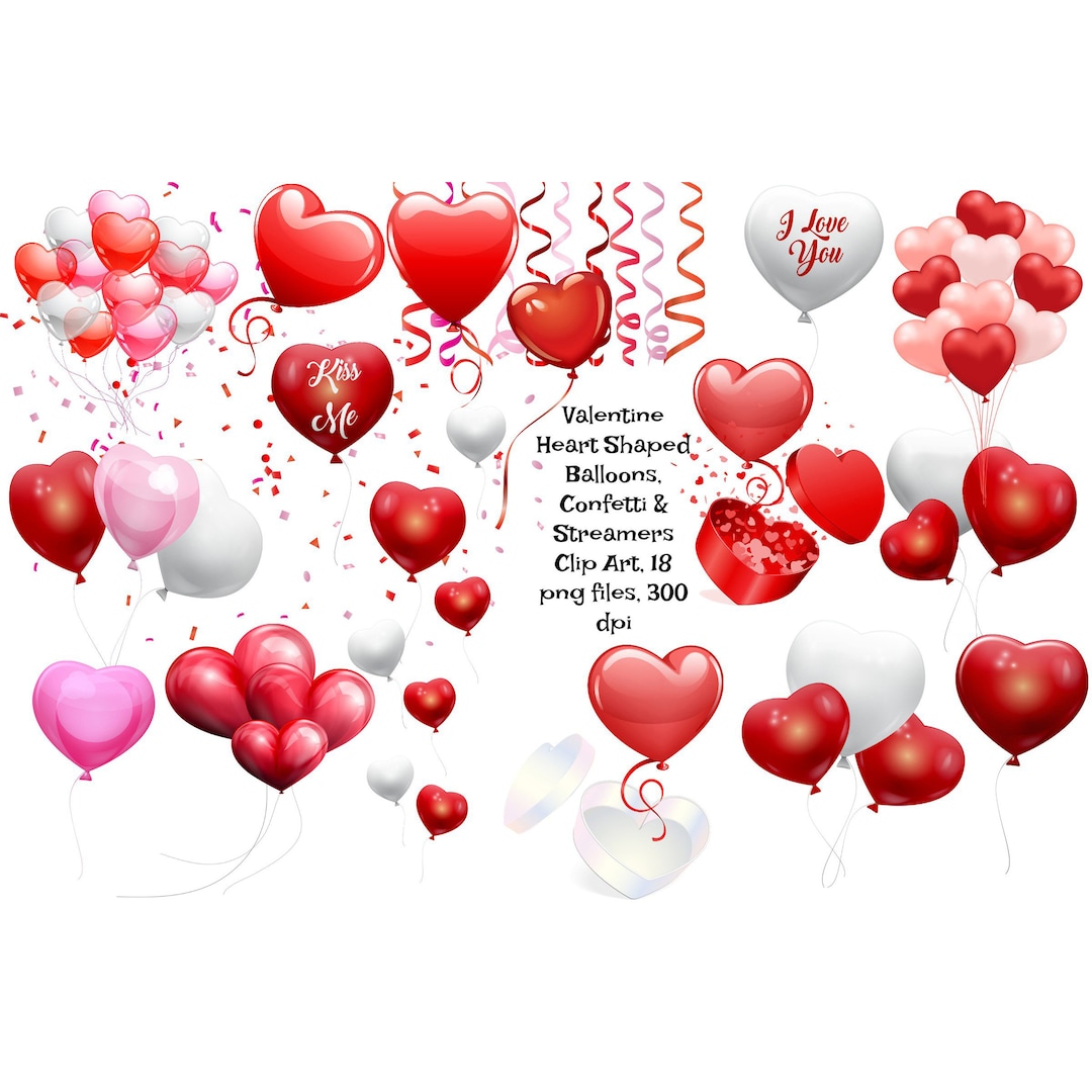 Valentine Balloons and Streamers Clip Art (PNG Files) - Etsy