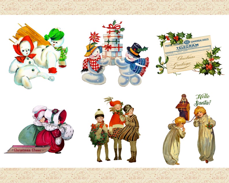 Vintage Christmas Clipart, Restored Victorian Graphics (PNG) - Etsy