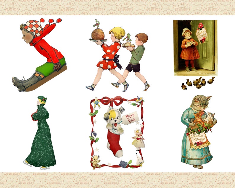 Vintage Christmas Clipart, Restored Victorian Graphics (PNG) - Etsy