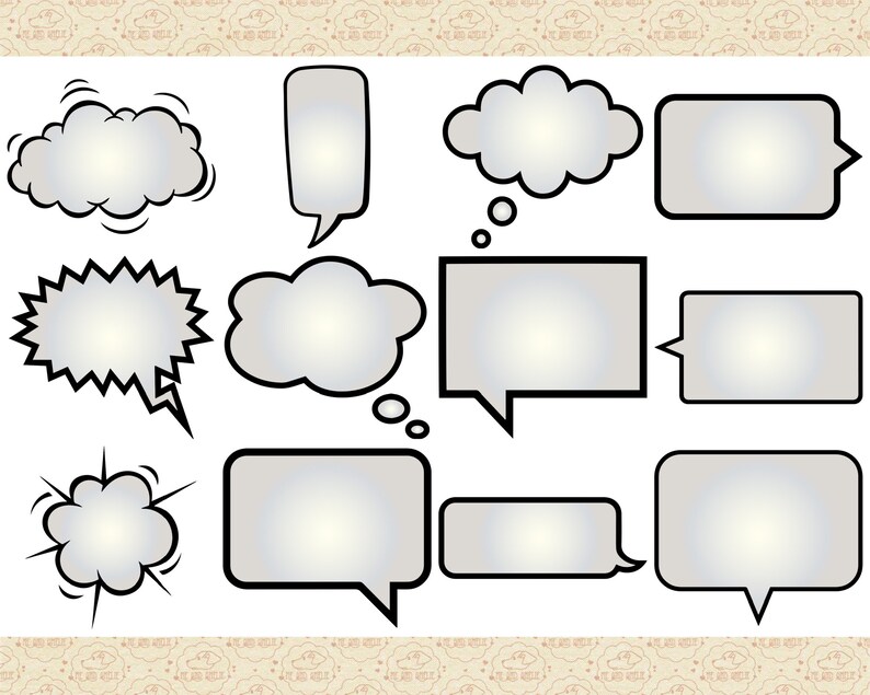 Comic Speech Bubbles AI EPS (no Svg) PNG, Gradient Pearl White ...