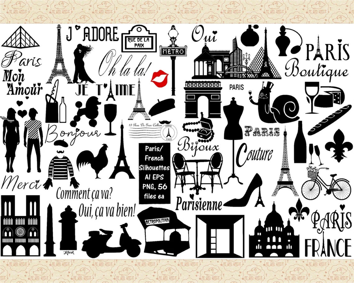 Paris/french Elements AI EPS (no SVG) Png Files, Eiffel Tower, Parisian ...