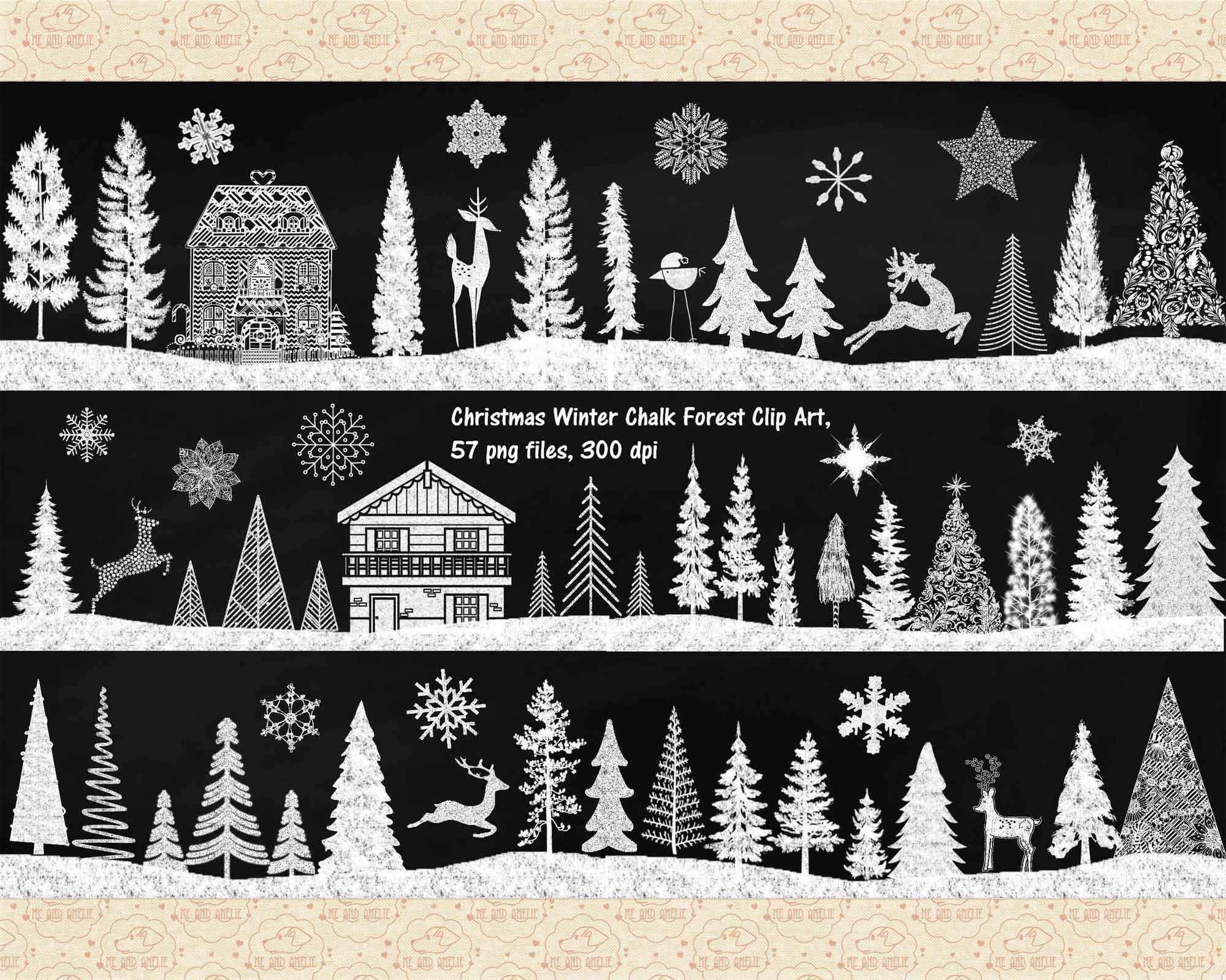 Chalk Christmas Village Forest Clipart, White Chalk Texture Clipart ...