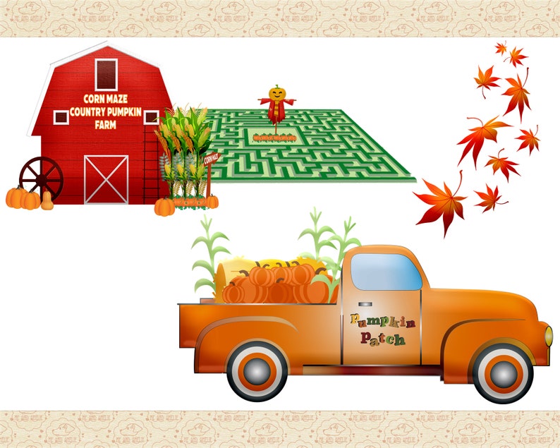 Pumpkin Patch Autumn Clip Art Leaves Pumpkin Clip Art Fall - Etsy