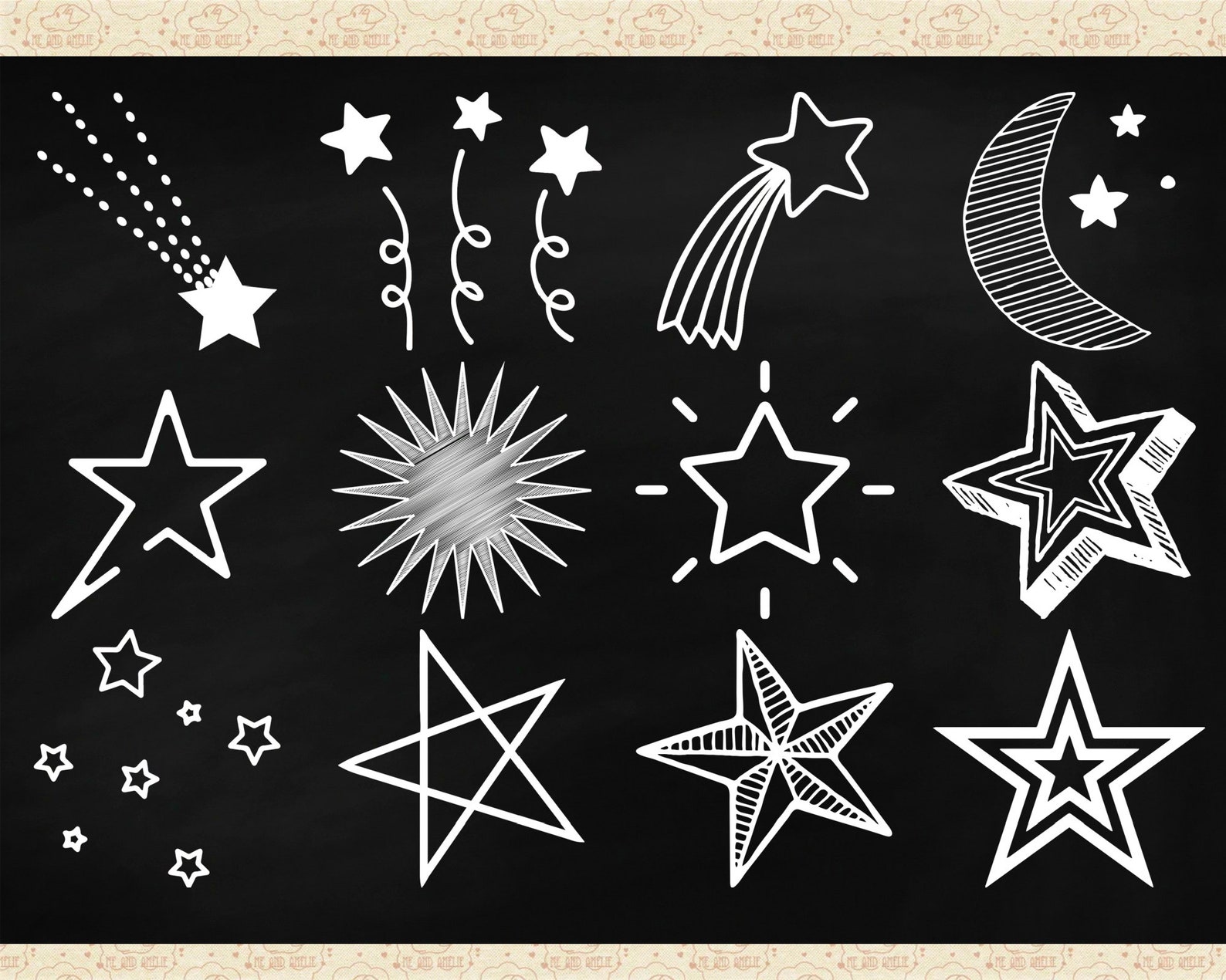 Chalkboard Stars Clipart Chalk Star Bunting Chalk Star - Etsy