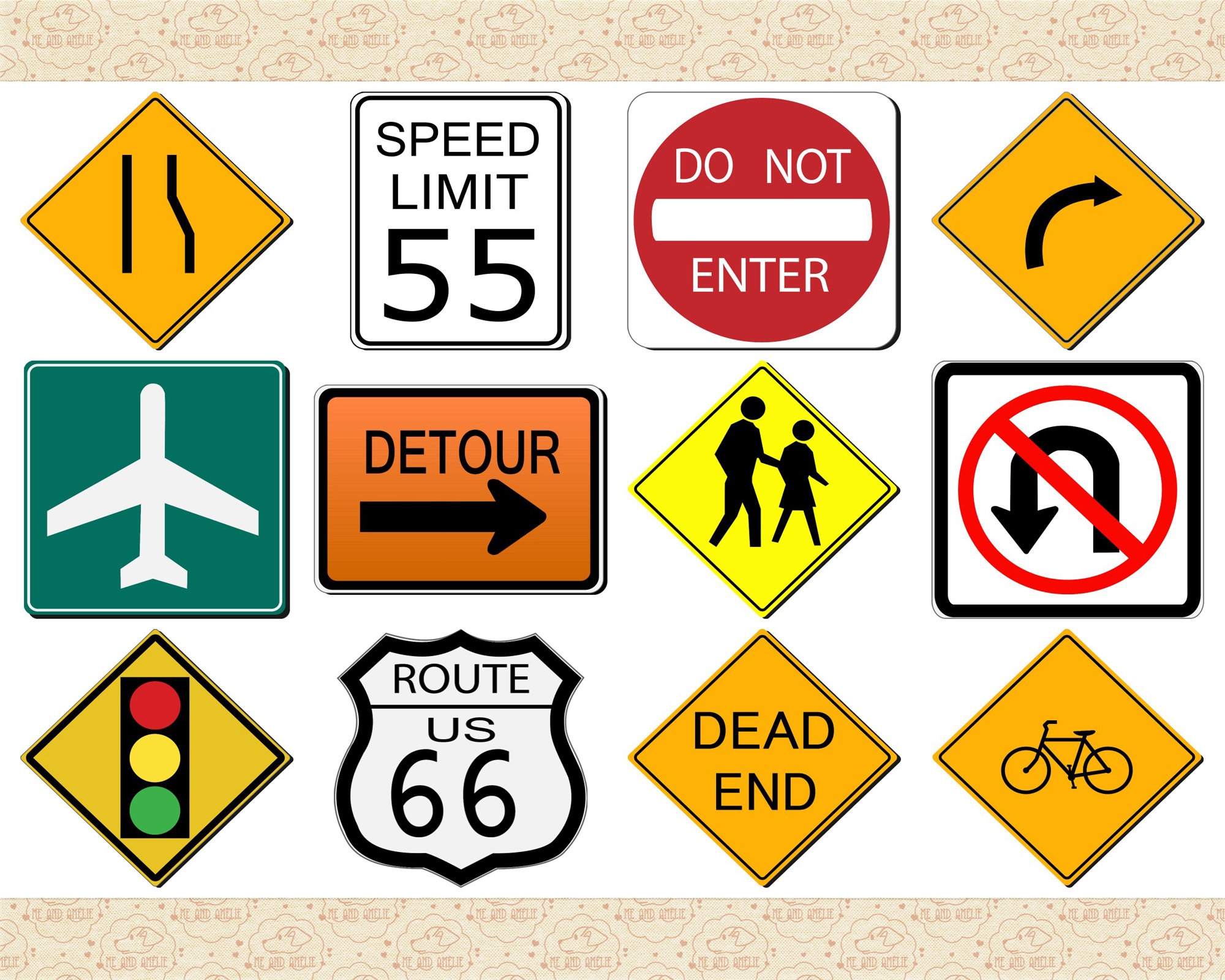 Street Signs AI EPS (not Svg) & PNG Files, Stop Sign Clipart, Street ...