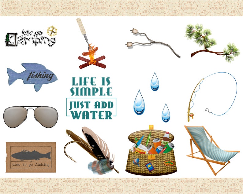 Fishing & Camping Clipart Fishing Pole Clipart Fishing | Etsy