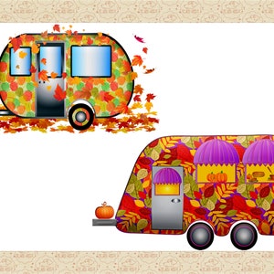 Autumn Trailers & Truck Clipart, Fall Leaves W/ Retro Travel Trailer ...