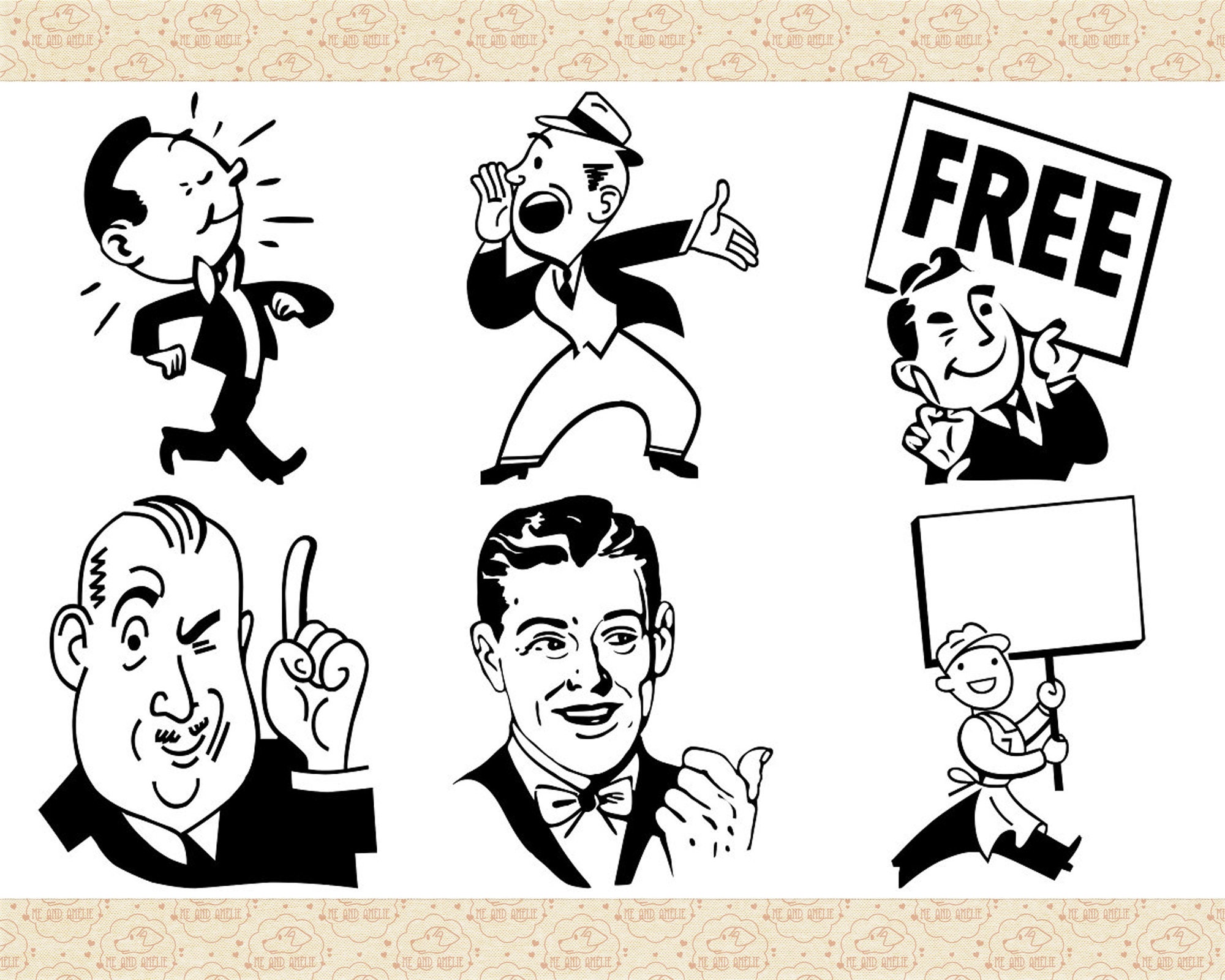 Retro 1950s Men and Boys Clipart, Mid Century Vector Graphics (AI, EPS ...