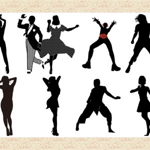 Dance Variety Vector Clip Art, Al EPS (no Svg) & PNG, Retro Dancers ...