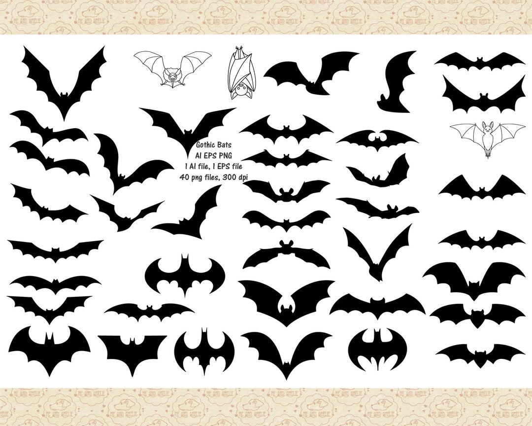 Halloween Bats AI EPS (no Svg) PNG, Bat Clipart, Halloween Bat, Spooky ...